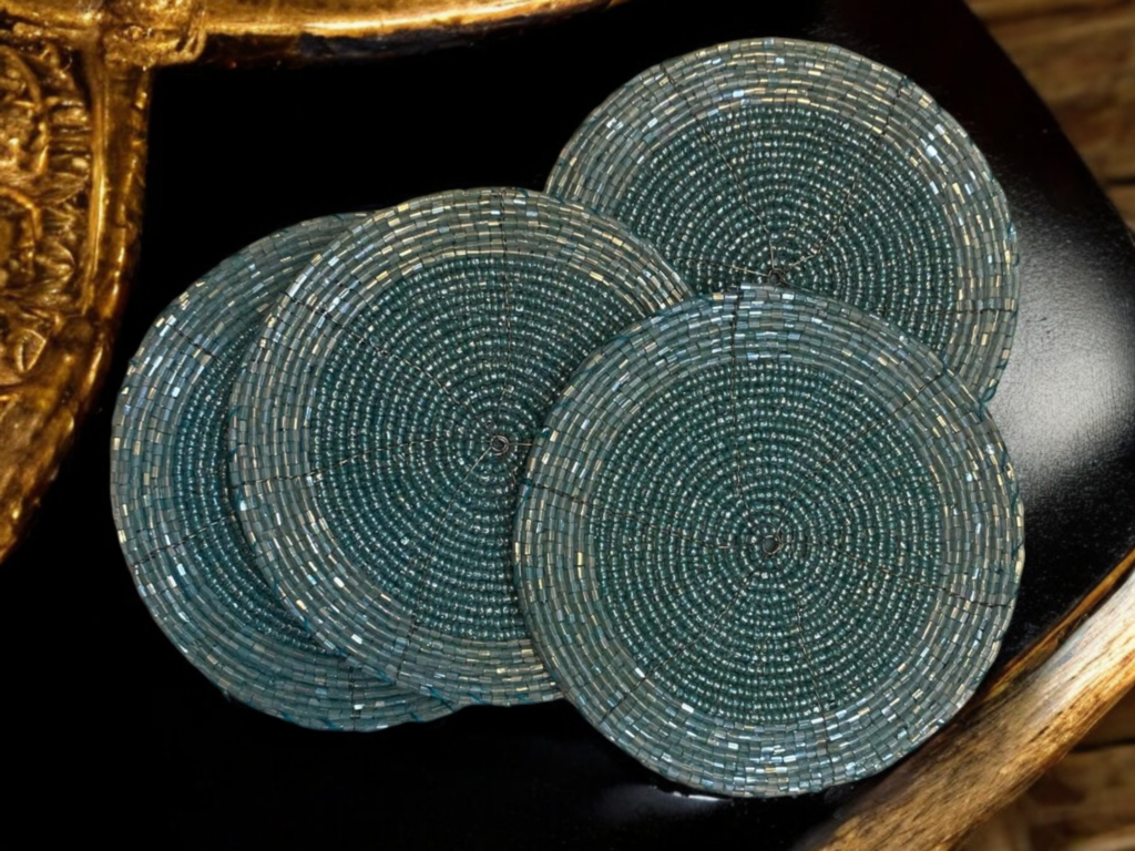 Serene Blue Beaded Coaster | Set of 2 - ArtisanVenue